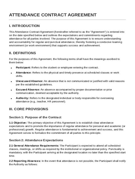 Attendance Contract Template Form Fill Online Printable Fillable