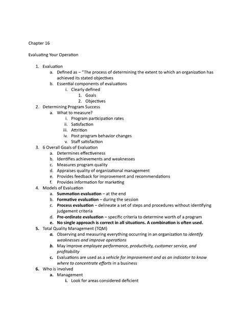 Chapter 16 Class Notes For Dr Ward Chapter 16 Evaluating Your