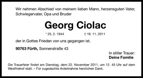 Traueranzeigen Von Georg Ciolac Trauer Nn De