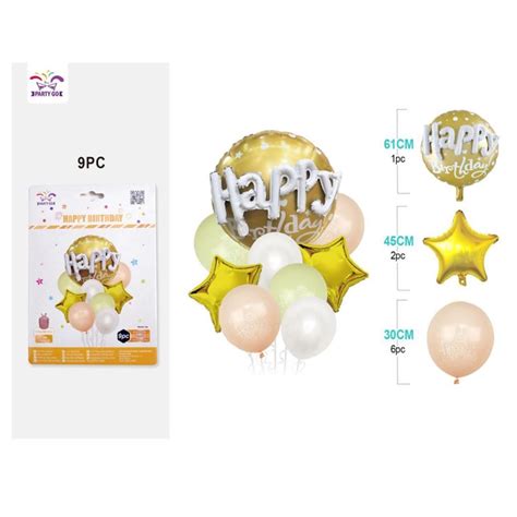 დაბადების დღის დეკორაცია ბუშტები Happy Birthday ვარსკვლავები და ბურთები