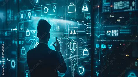 businessman with virtual cyber security technology businessman