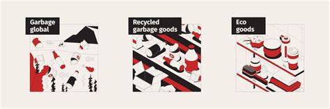 아이소 메트릭 쓰레기 재활용 아이콘 세트 무료 벡터