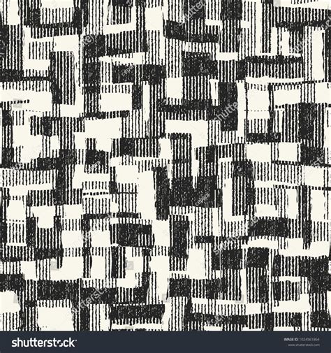 Abstract Monochrome Patchwork Graphic Motif Brushed Textured Background Seamless Pattern