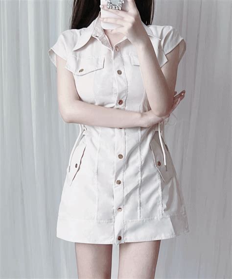 [당일출고🌸 수입의류 주인장 추천] 카라 캡소매 코르셋 미니 원피스 에이블리