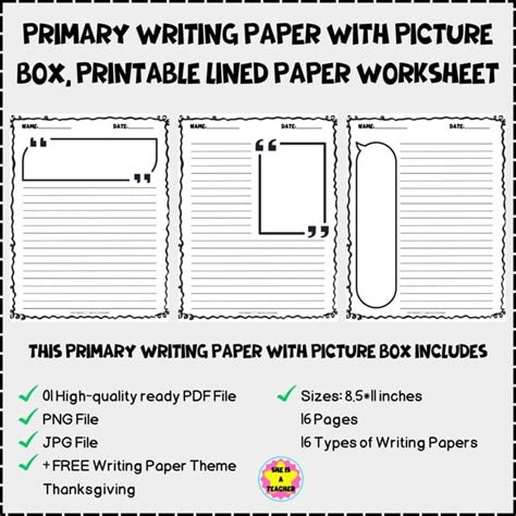 Primary Writing Paper With Picture Box Printable Lined Paper Worksheet
