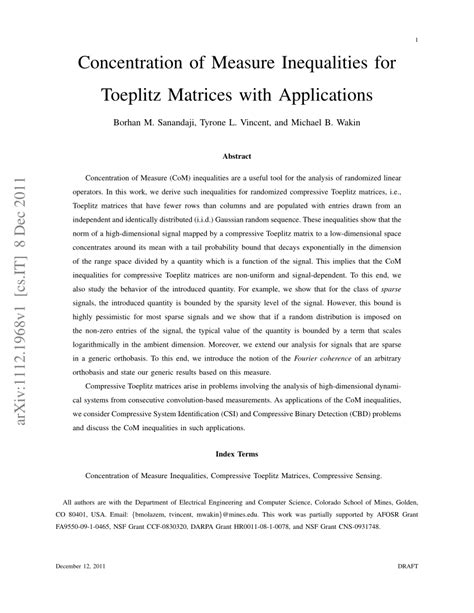 pdf concentration of measure inequalities for toeplitz matrices with