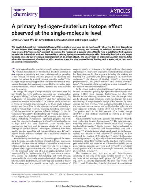 Pdf A Primary Hydrogendeuterium Isotope Effect Observed At The Single Molecule Level
