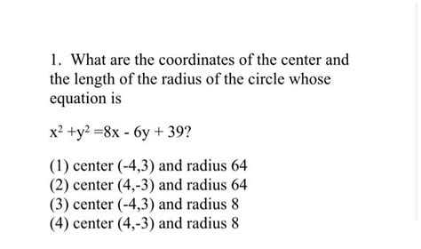 Solved 1 What Are The Coordinates Of The Center And The