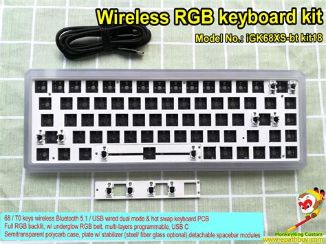 Wireless RGB Mechanical Keyboard Kit 68 Keys Bluetooth Rgb Backlit Keyboard Kit