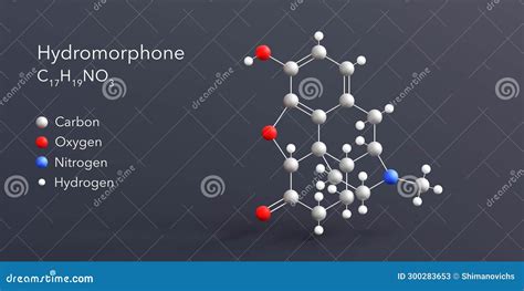 Hydromorphone Molecule 3d Rendering Flat Molecular Structure With