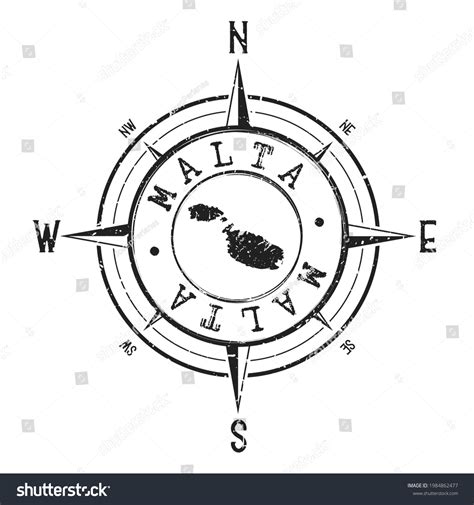 Malta Stamp Map Compass Adventure Illustration Stock Vector Royalty