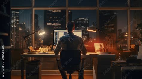 male programmer working in front of computer on desk in office room