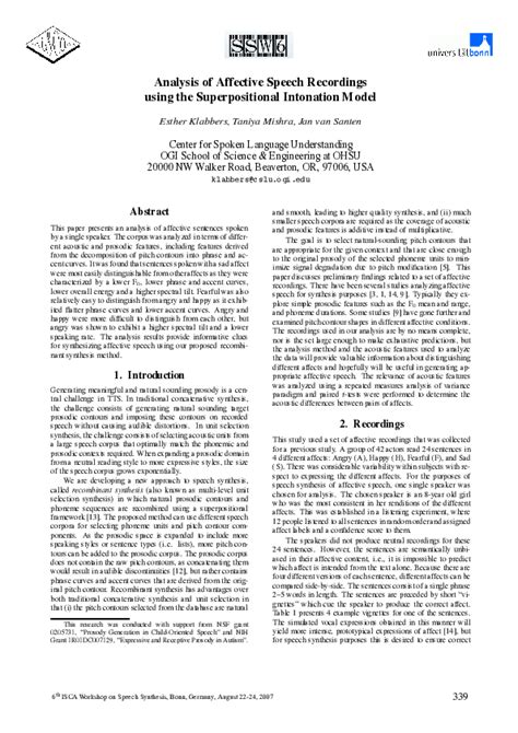 Pdf Analysis Of Affective Speech Recordings Using The Superpositional Intonation Model