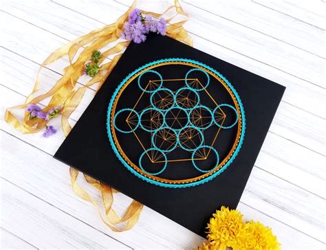 Metatrons Cube Wall Art Sacred String Geometry Metatron Cube Decor Black Turquoise