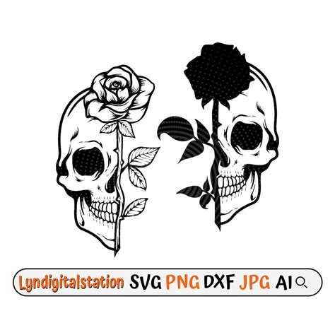 Rose Skull Svg Half Face Rose Skull Clipart Rose Skeleton Face Cut