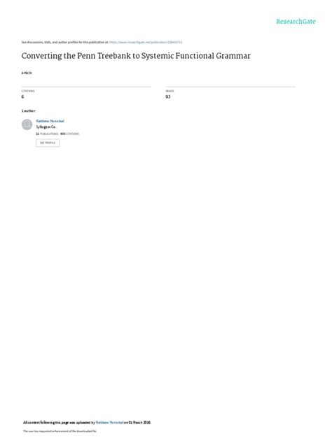 Converting The Penn Treebank To Systemic Functiona Pdf Phrase Clause