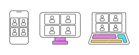 비디오 회의 사용자 인터페이스 비디오 회의 통화 창 오버레이 4 명의 사용자를위한 현대 Ui 템플릿 백색 배경에 고립 된 터 일러스트레이션 프리미엄 벡터