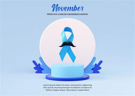 3d 렌더링에서 전립선암 인식의 달 배너 배경을 위한 콧수염이 있는 파란색 리본 프리미엄 Psd 파일