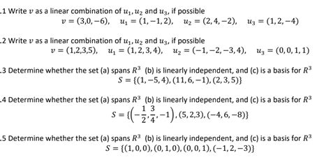 Solved 1 ﻿write V ﻿as A Linear Combination Of U1u2 ﻿and U3