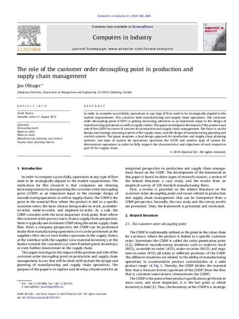 Pdf The Role Of The Customer Order Decoupling Point In Production And Supply Chain Management