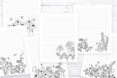 Printable Lined Paper With Flower Doodles College Ruled And Wide Ruled Included 6 Different