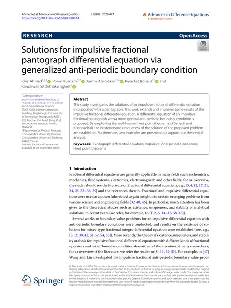 Pdf Solutions For Impulsive Fractional Pantograph Differential Equation Via Generalized Anti
