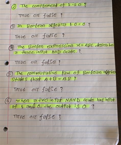 solved ② the complement of 1 is o true or false ☺ in