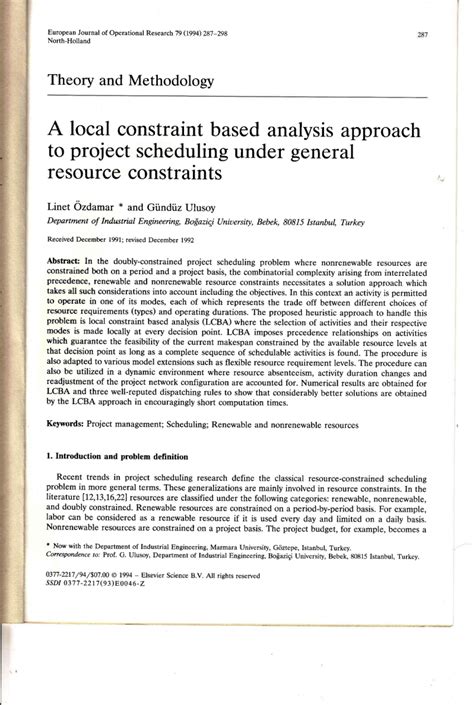 Pdf A Local Constraint Based Analysis Approach To Project Scheduling Under General Resource
