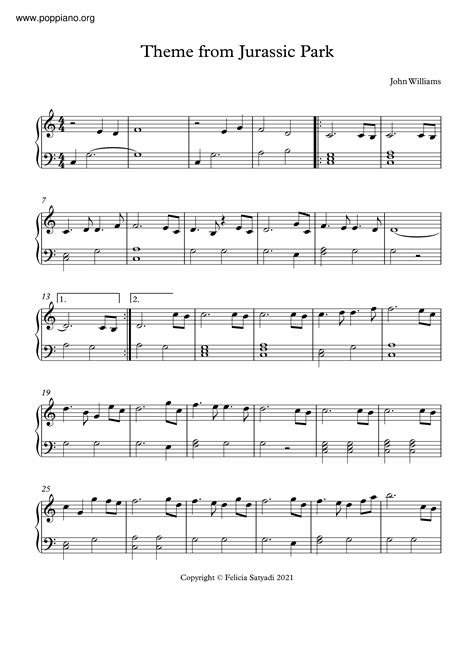 John Williams Jurassic Park Theme Sheet Music Pdf Free Score Download ★