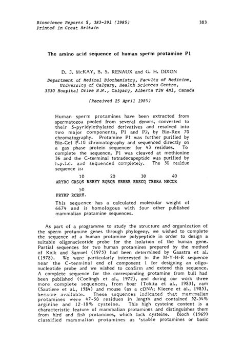 Pdf The Amino Acid Sequence Of Human Sperm Protamine P1