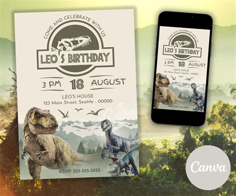 Jurassic World Birthday Invitation Template Dinosaur Party Etsy