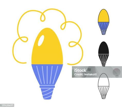 Led 전구 아이콘 에너지 절약 형광등 스탬프 낙서 세트 에코 경제 주도 스마트 전구 Led 조명에 대한 스톡 벡터 아트 및 기타 이미지 Led 조명 개념 개념과