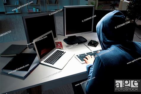 Hacker Hacking Computer At Night Stock Photo Picture And Royalty Free Image Pic WR