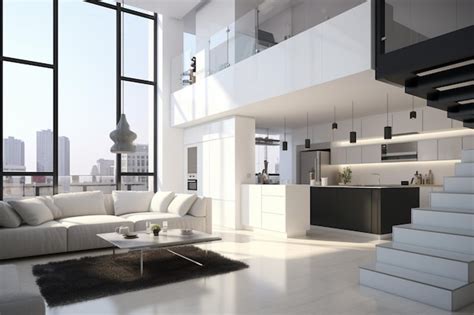 Premium Photo Modern Minimalistic Interior Design Of Light Bright Monochrome Room With Black