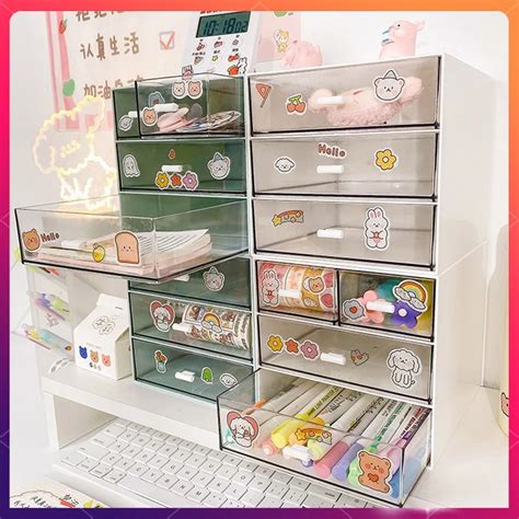귀여운 대용량 플라스틱 서랍 보관함 책상 정리함 귀여운 화장품 보관함 3 슬롯 Aliexpress