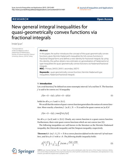 Pdf New General Integral Inequalities For Quasi Geometrically Convex Functions Via Fractional