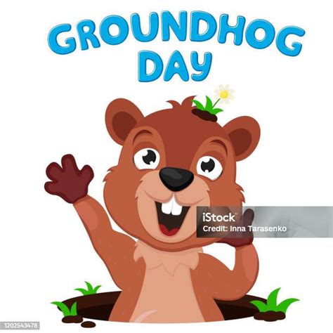 그라운드호그는 굴에서 기어나와 하얀 색으로 뻗어 있다 그라운드호그 데이 2월에 대한 스톡 벡터 아트 및 기타 이미지 2월 갈색 겨울 Istock