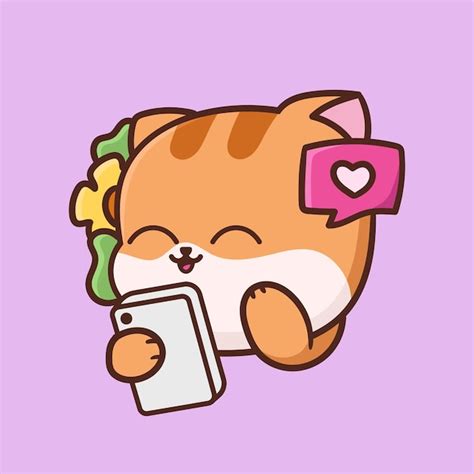 Premium Vector Happy Cat Blush On Phone Cartoon