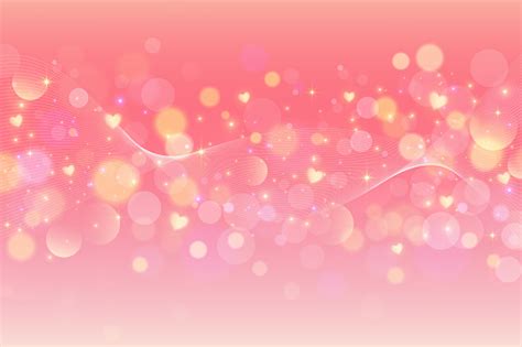사랑스러운 귀여운 하트와 보케 패턴이 있는 분홍색 배경 마법의 별이 있는 가벼운 파스텔 판타지 그라데이션 하늘 발렌타인 데이 흐리게 여성스러운 벽지 요정의 반짝임이 있는