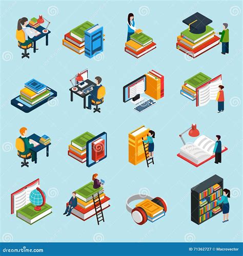 Library Isometric Icons Set Stock Vector Illustration Of Concept Learn 71362727