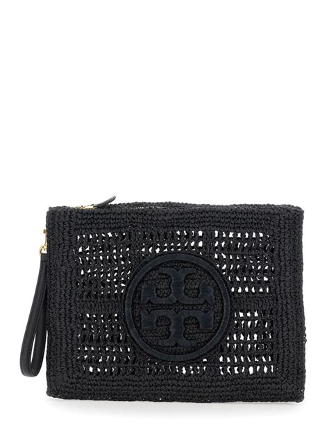 Tory Burch Ella Black Clutch With Woven Design Modesens