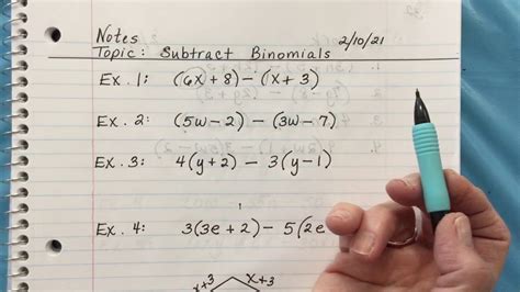 Subtract Binomials Youtube