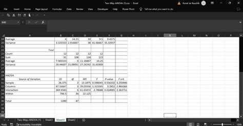 how to conduct anova two factor with replication in excel
