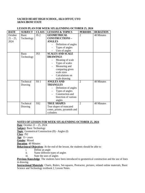 6th Week 1st Term Lessons Pdf Angle Elementary Geometry