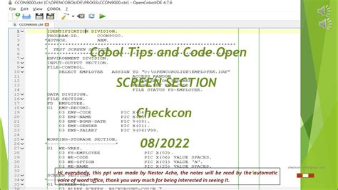 Cobol Code Opencobolide 011 Screen Section Checkcon Youtube