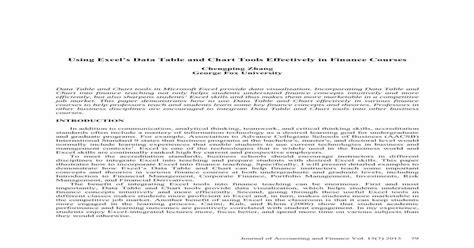 Pdf Using Excels Data Table And Chart Tools Effectively In · Pdf