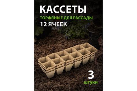Кассета для рассады Без бренда 310х100х50 мм 12 ячеек торфяная 3 шт ...