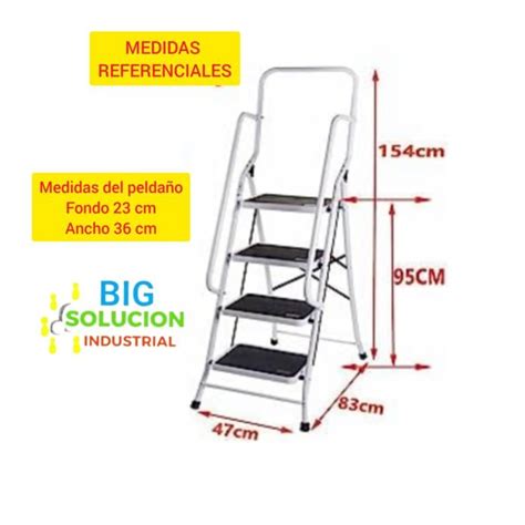 Escalera Plegable De Acero De 4 Peldaños Con Pasamanos De Protección