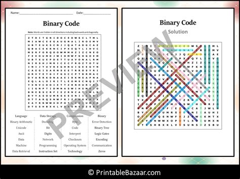 Binary Code Word Search Puzzle Worksheet Activity Teaching Resources