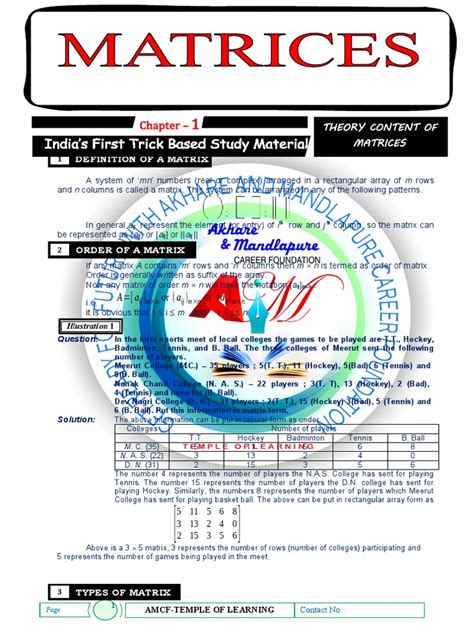 sheet download free pdf matrix mathematics determinant